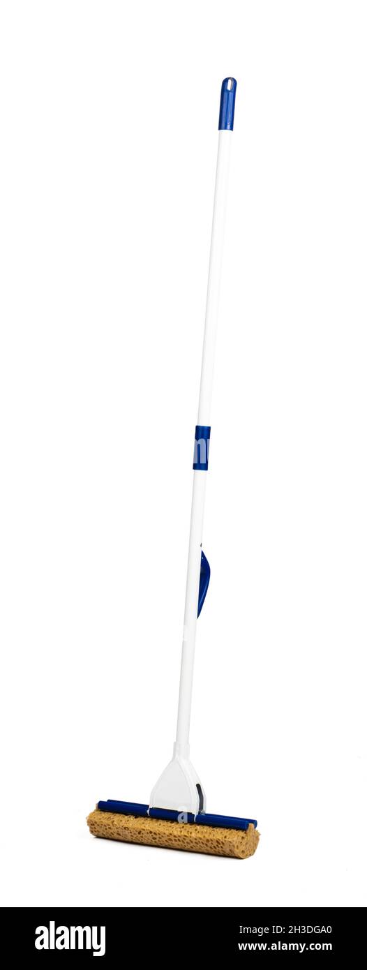 Mop with sponge isolated on a white background Stock Photo - Alamy