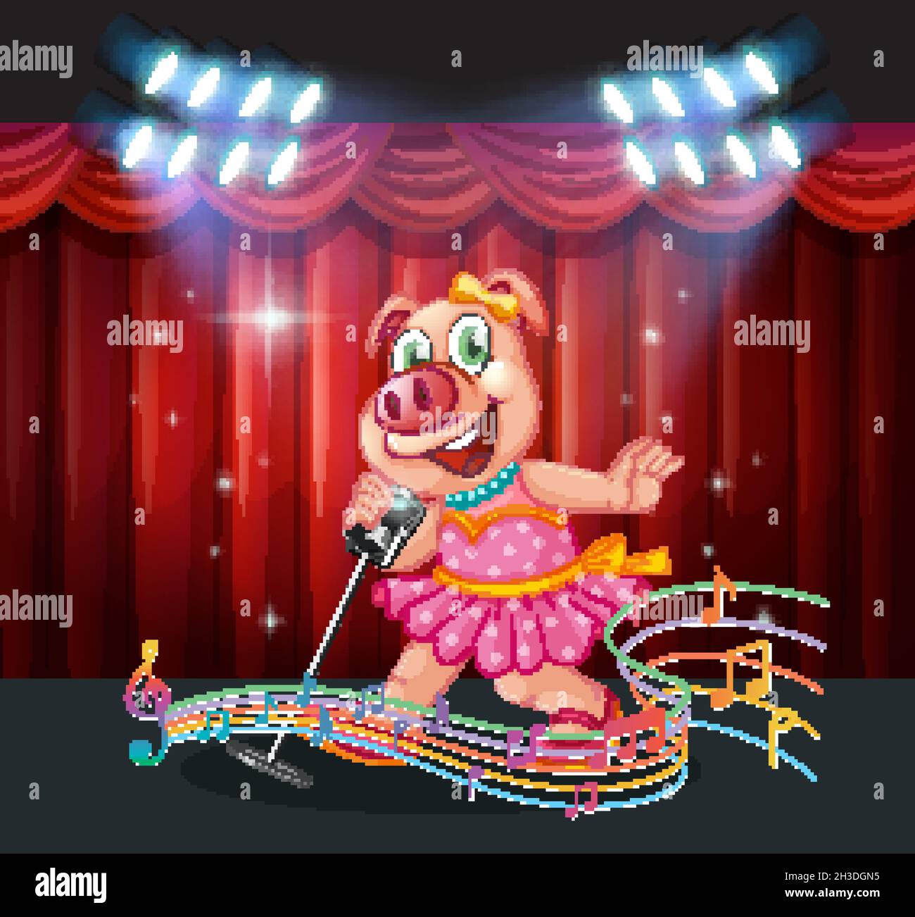 Little cute piglet singing on stage illustration Stock Vector Image ...