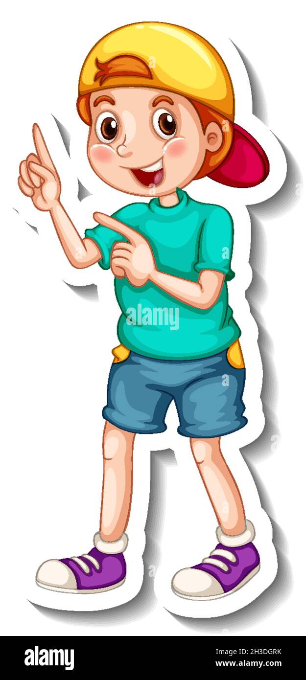 Sticker template with a boy cartoon character isolated illustration ...