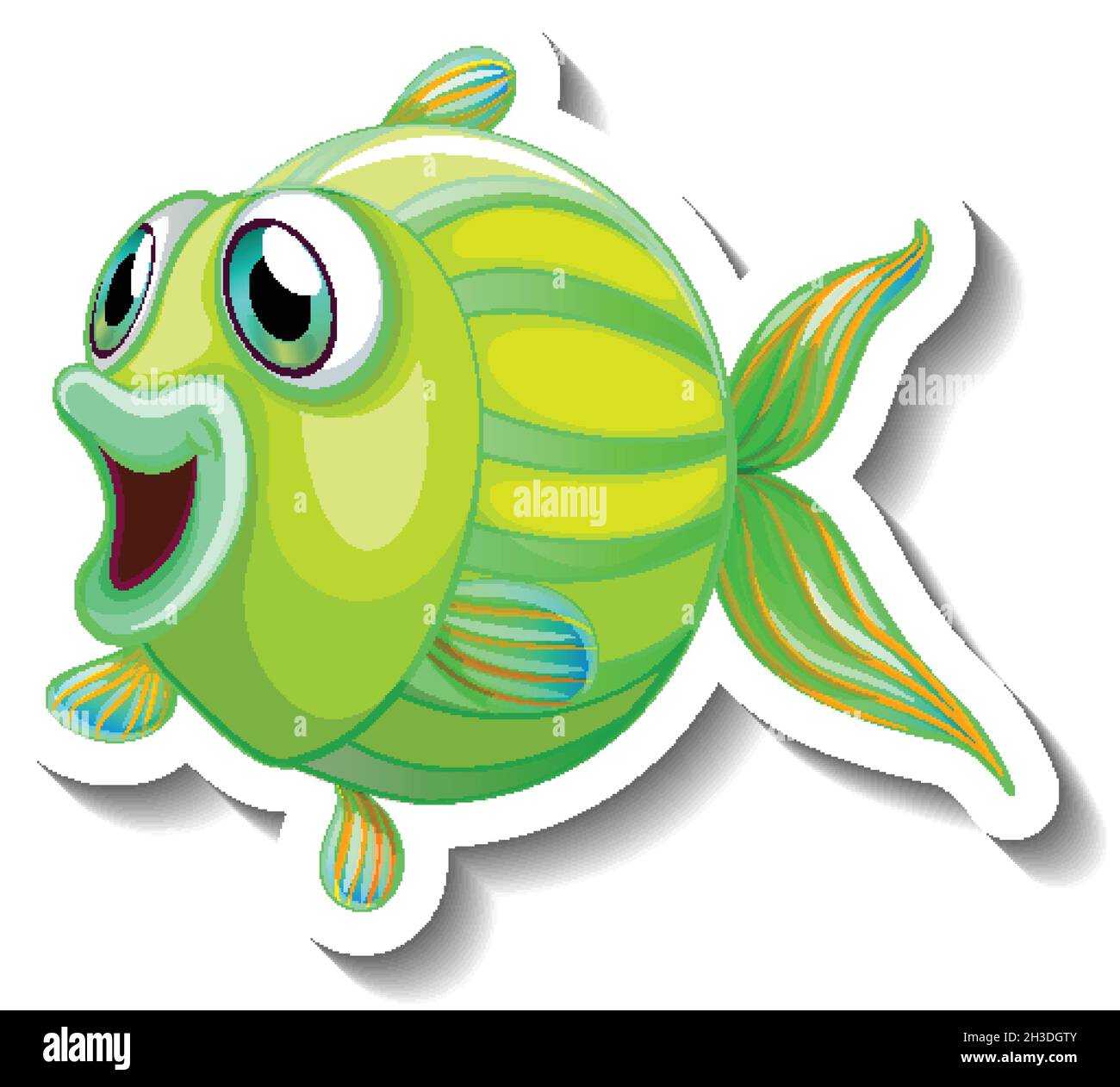 Sea Animal Cartoon Sticker with Cute Fish illustration Stock Vector ...