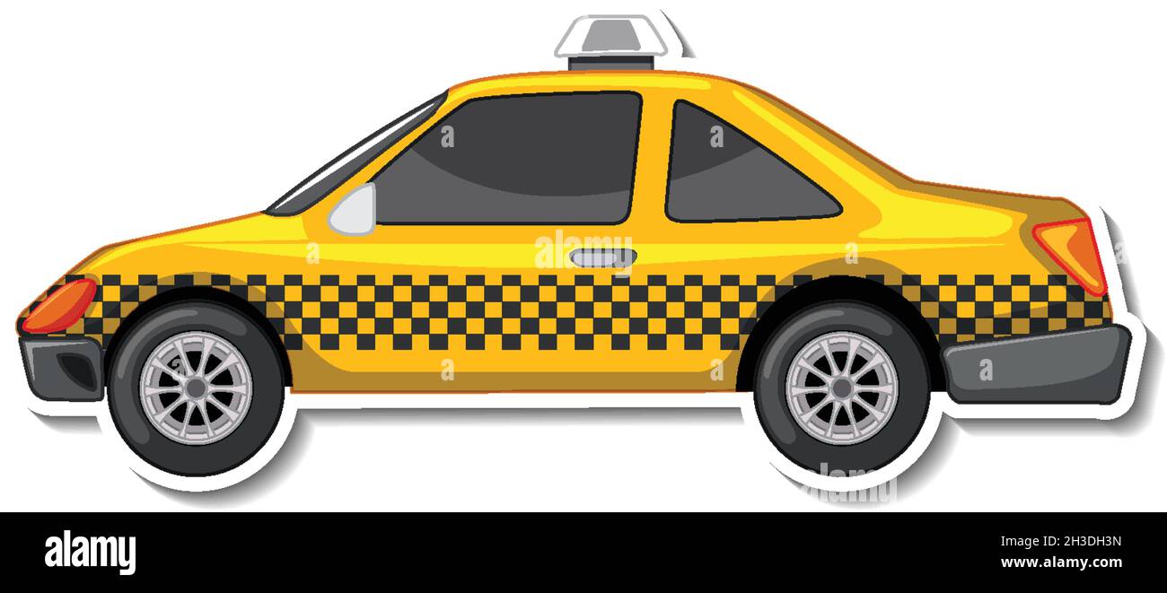 Sticker design with side view of a taxi car isolated illustration Stock ...