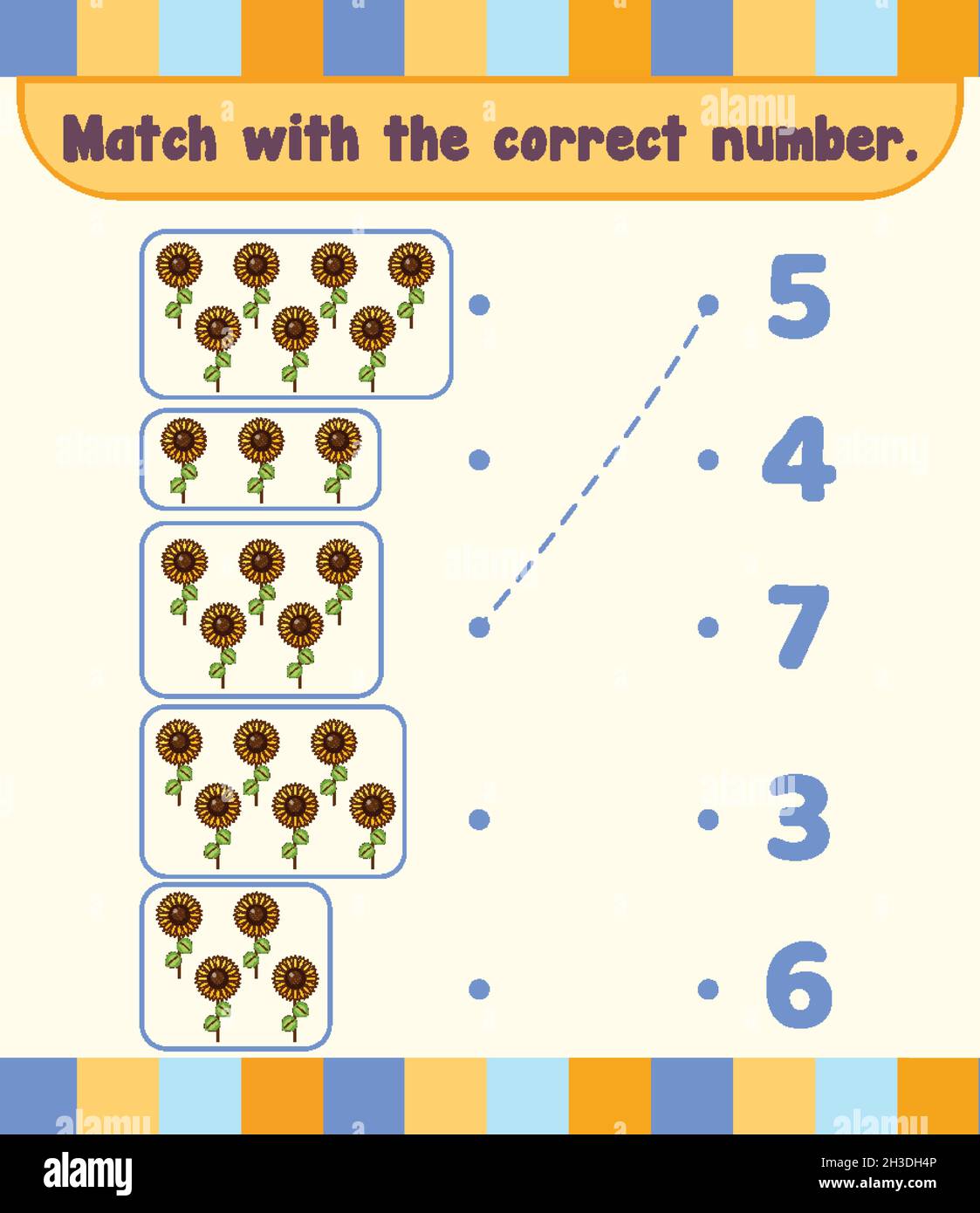 Count and match numbers math worksheet template illustration Stock ...