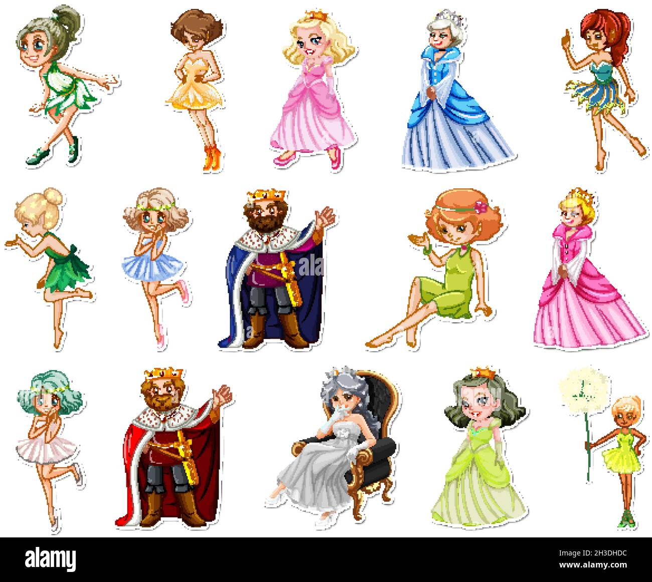 Sticker set with different fairytale cartoon characters illustration ...