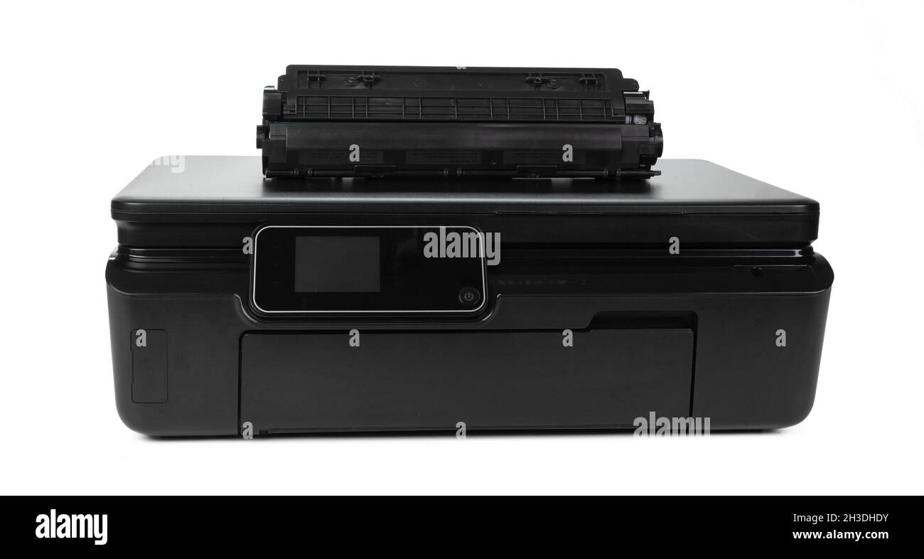 Laser home printer isolated on white background Stock Photo - Alamy