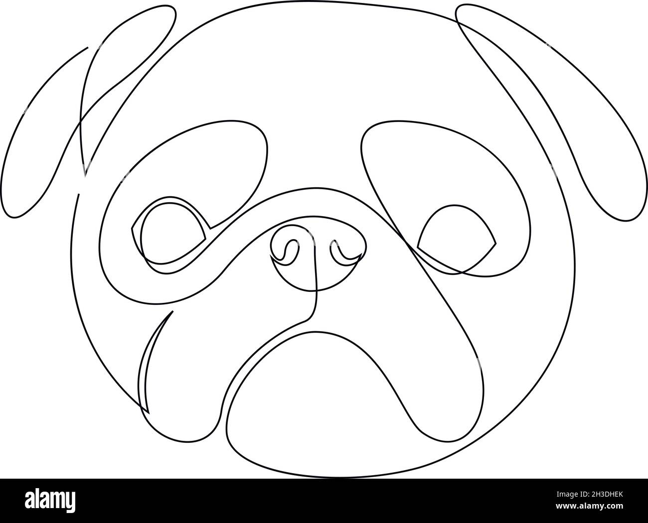 One continuous single drawing line art doodle animal, pet, dog, pug dog ...