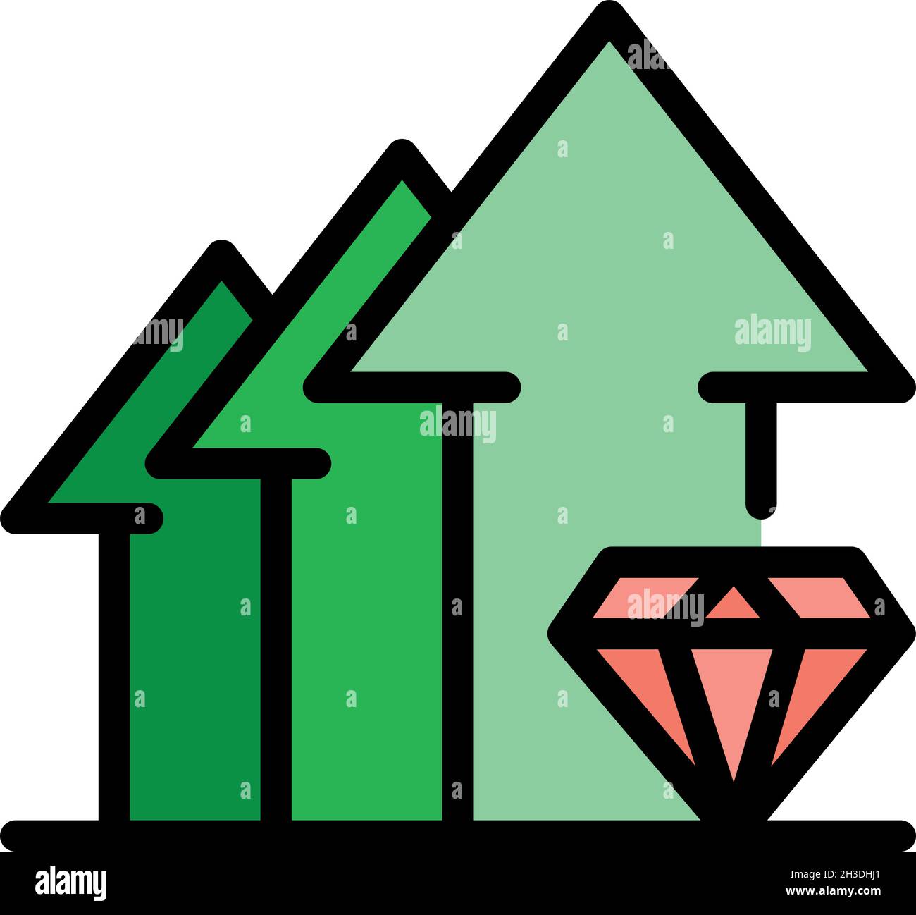 Diamond and three up arrows icon. Outline diamond and three up arrows ...