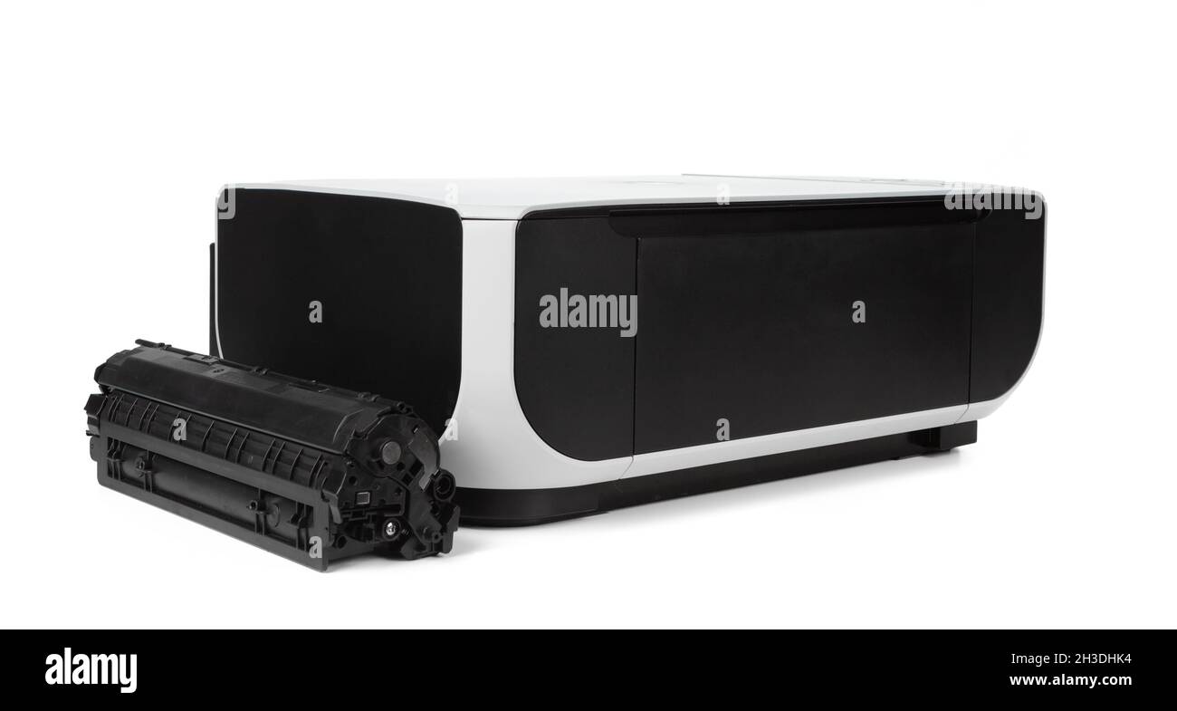 Black multi function printer isolated against a white background Stock ...