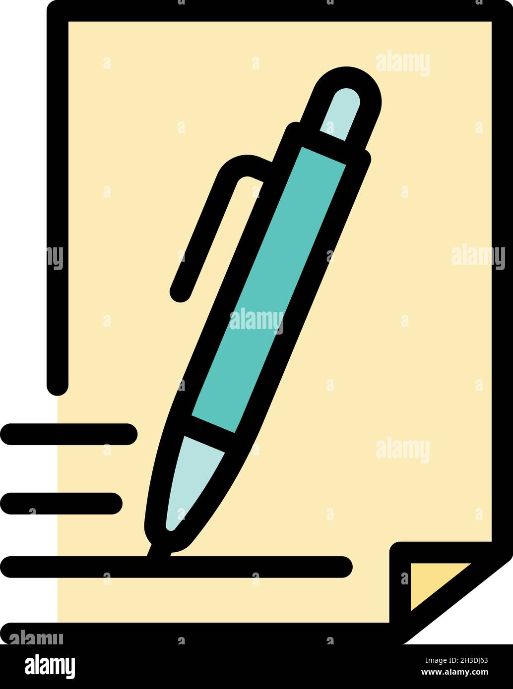 Pen and document icon. Outline pen and document vector icon color flat ...