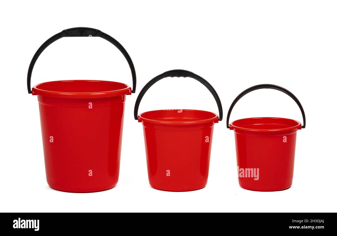 empty red plastic household bucket on a white background Stock Photo ...