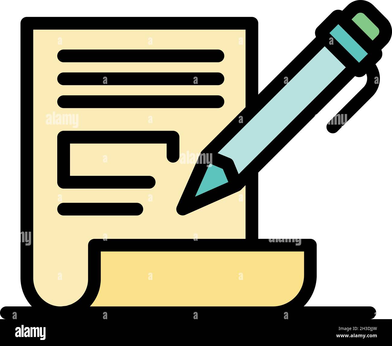 Pencil and paper icon. Outline pencil and paper vector icon color flat ...