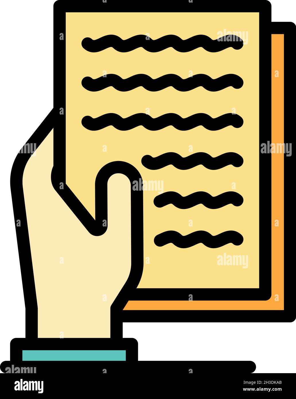 Handwritten sheets in hand icon. Outline handwritten sheets in hand ...