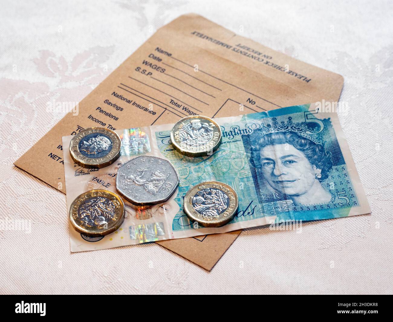 Pic shows: Budget 2021 Wage packet with nine pounds fifty pence on ti ...