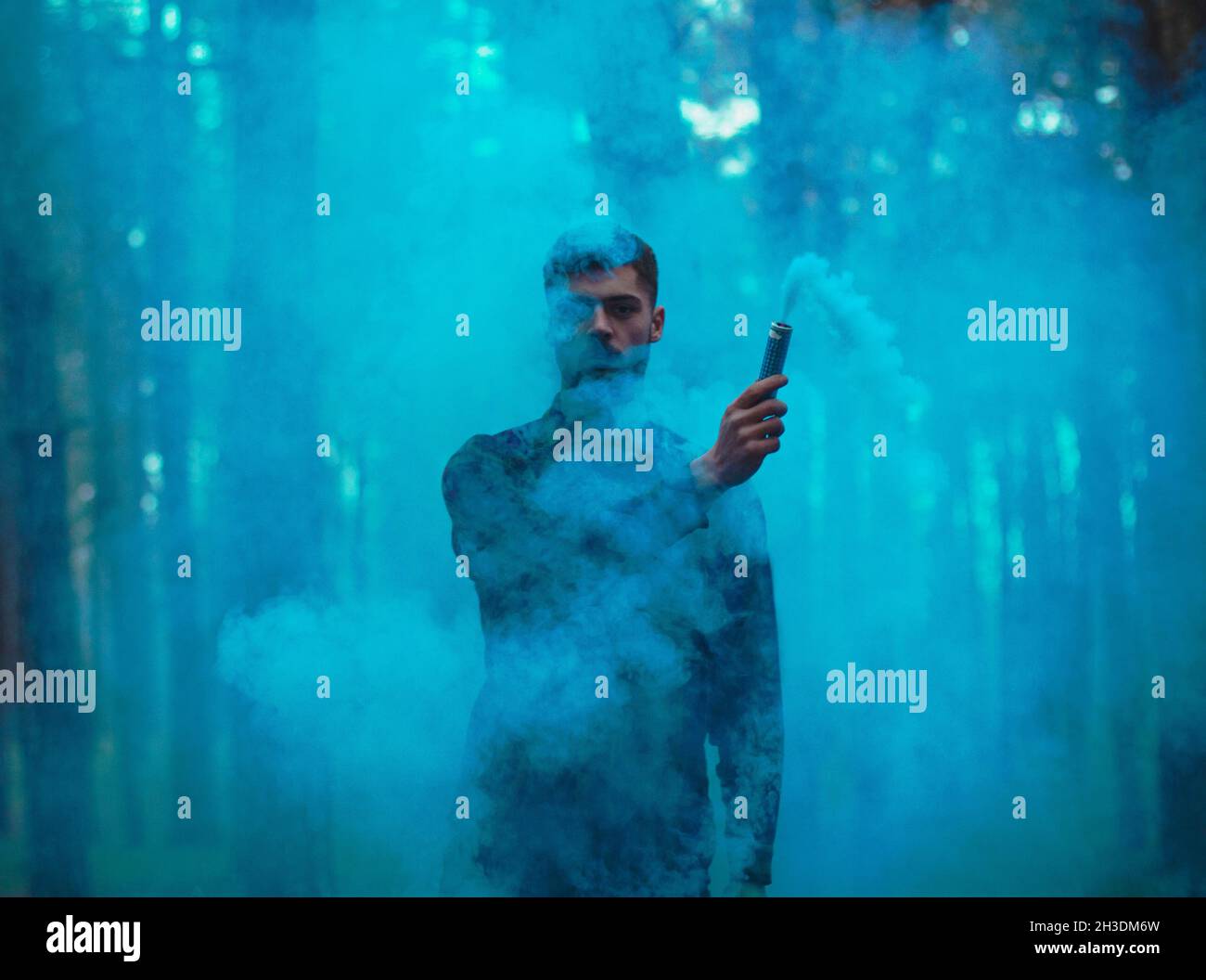 the guy in the smoke, beautiful smoke, a picture in the forest ...