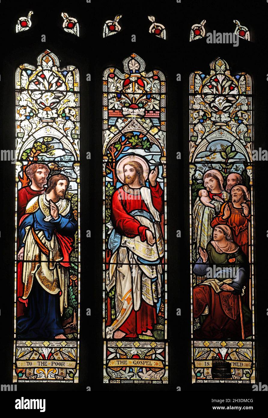 A stained glass window by Ward & Hughes, depicting Jesus preaching to ...