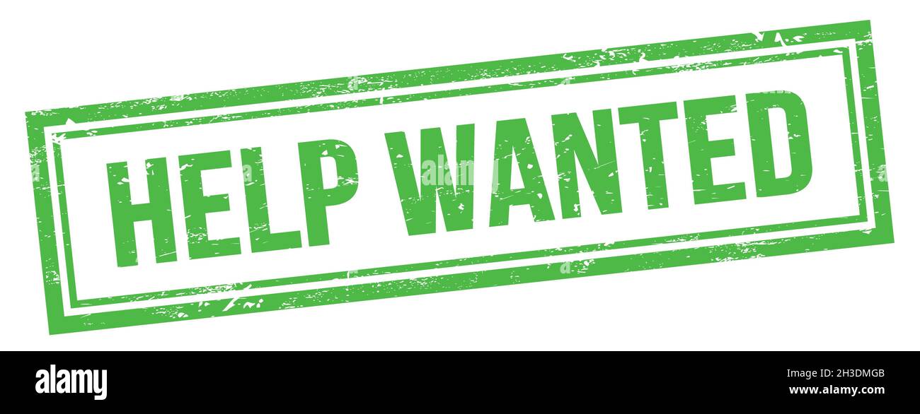 HELP WANTED text on green grungy vintage rectangle stamp Stock Photo ...