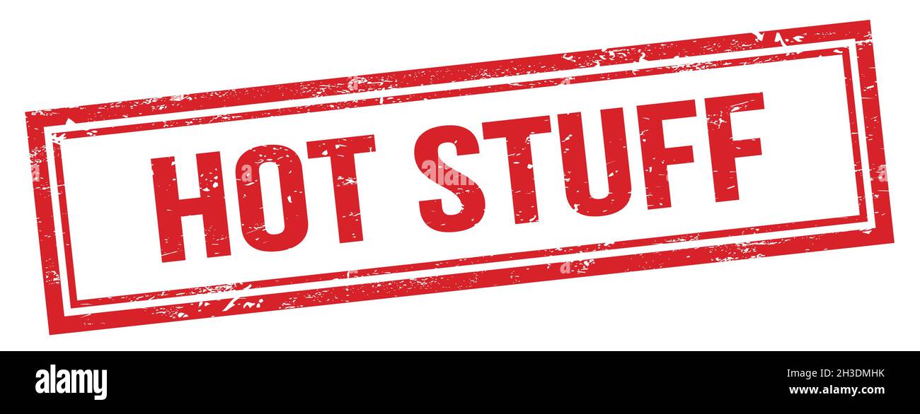HOT STUFF text on red grungy vintage rectangle stamp Stock Photo - Alamy