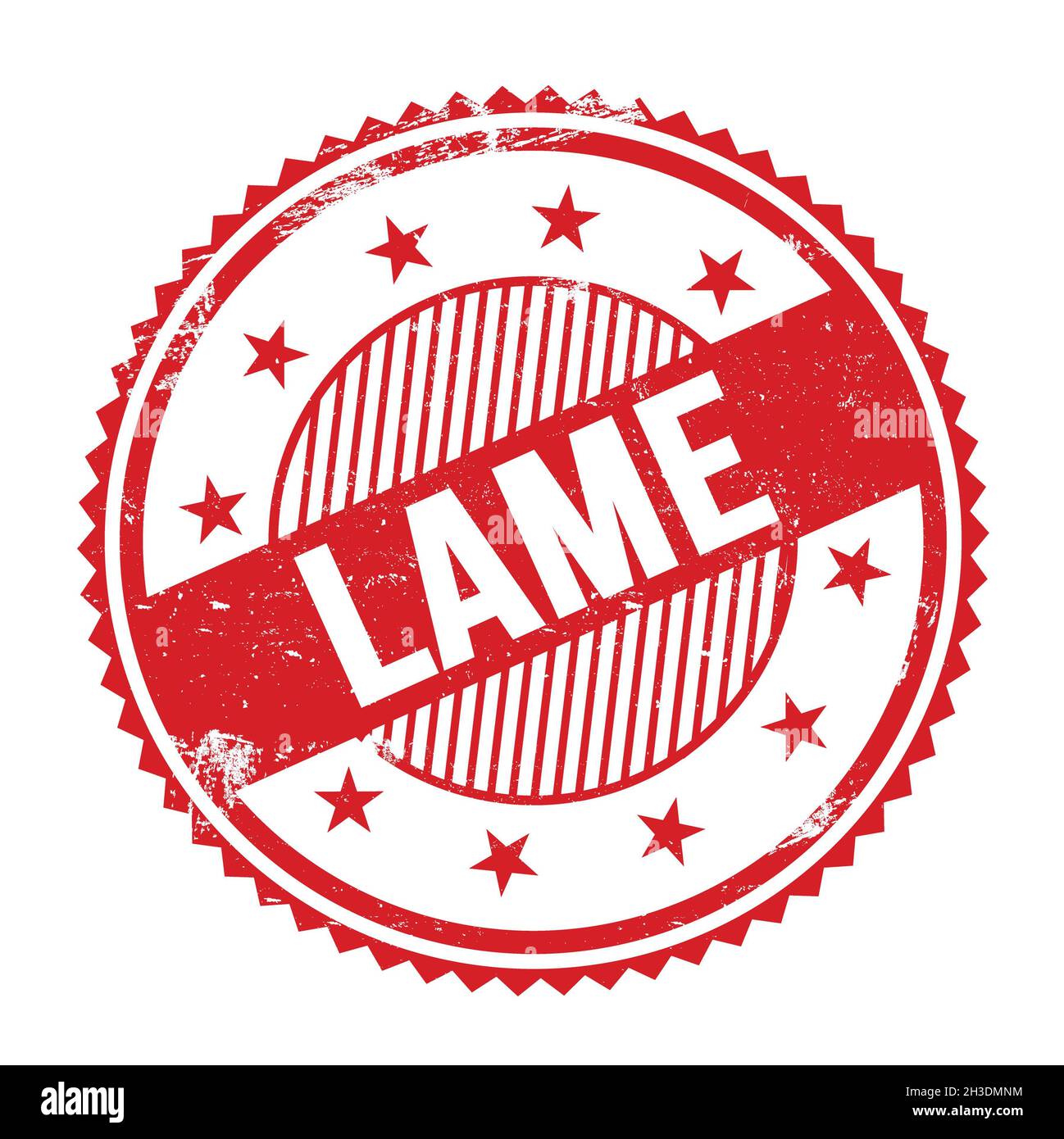 LAME text written on red grungy zig zag borders round stamp Stock Photo ...