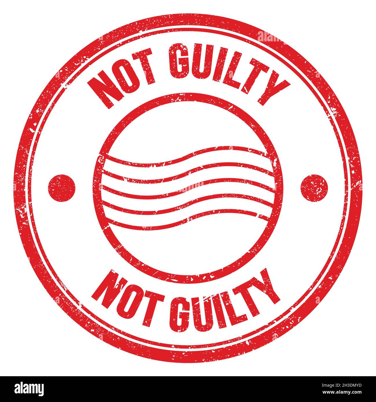 NOT GUILTY word written on red round postal stamp sign Stock Photo - Alamy