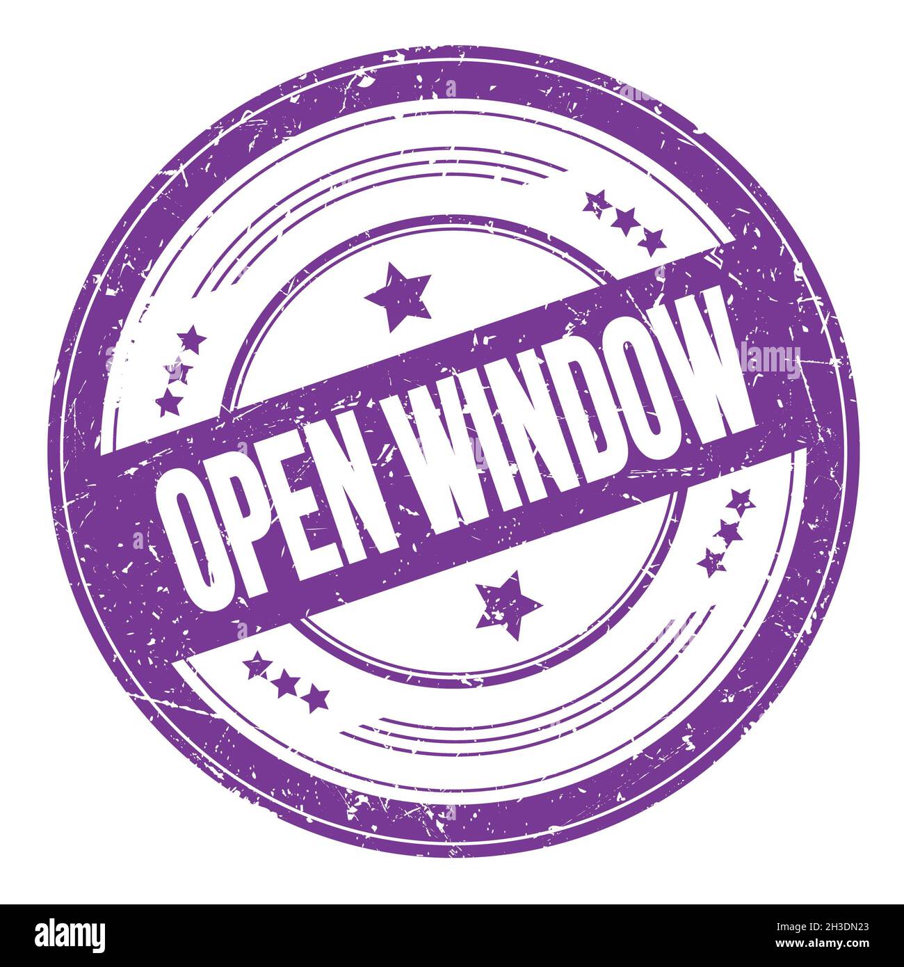 OPEN WINDOW text on violet indigo round grungy texture stamp Stock ...