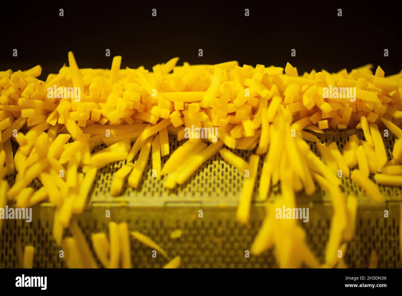 Production line of a potato factory. French fries - fast food Stock ...