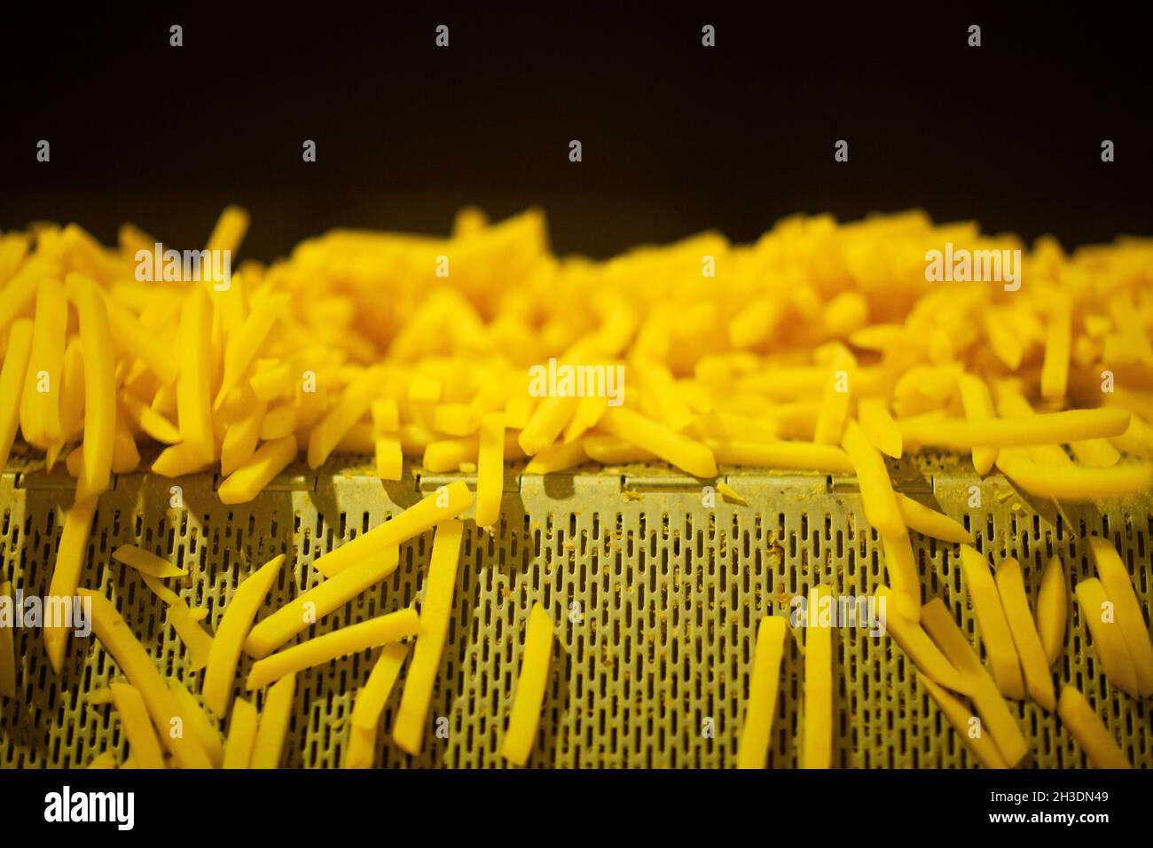 Production line of a potato factory. French fries - fast food Stock ...
