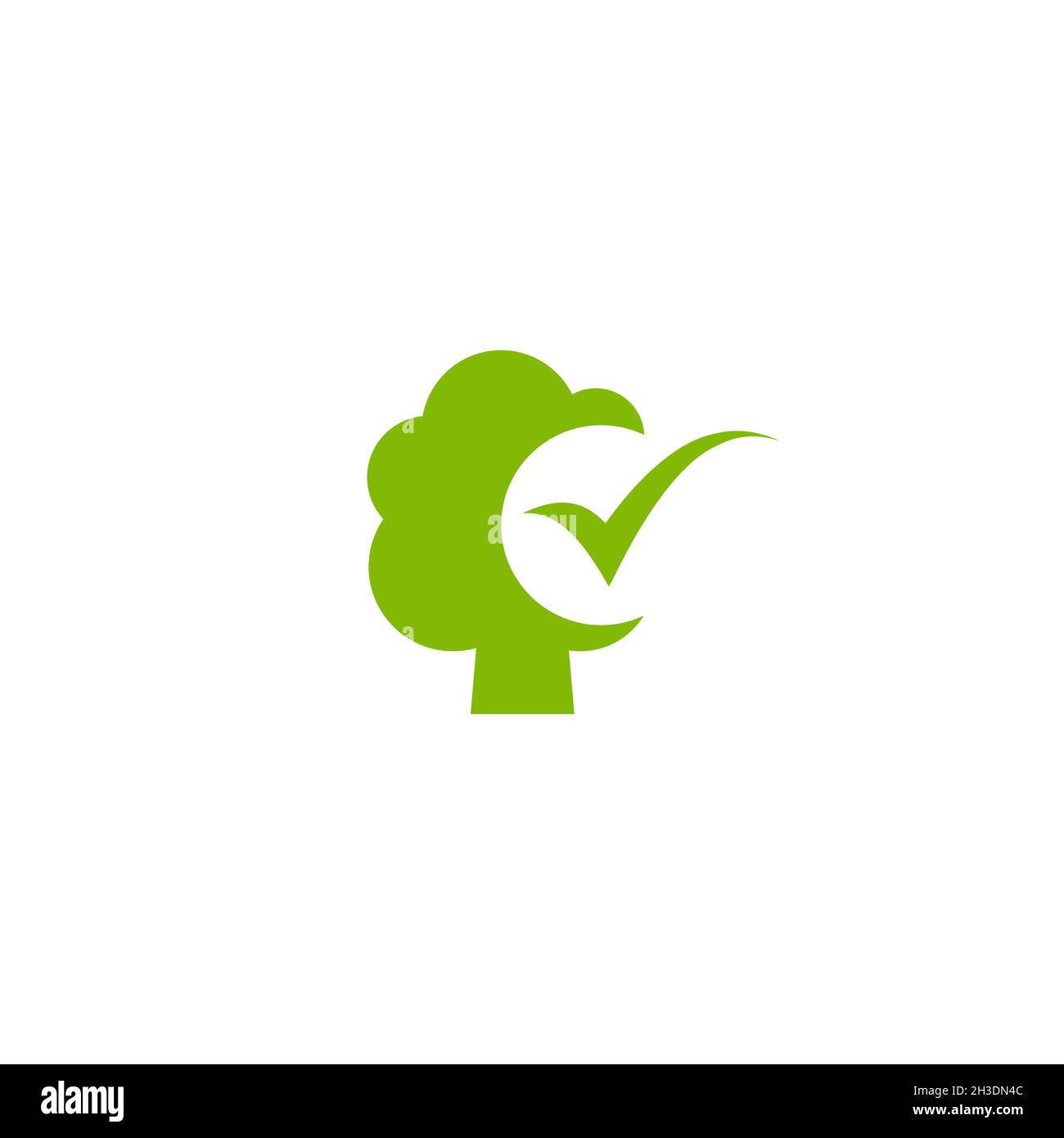 Green tree with ok tick. Valid seal. Save forest, wood resources emblem ...