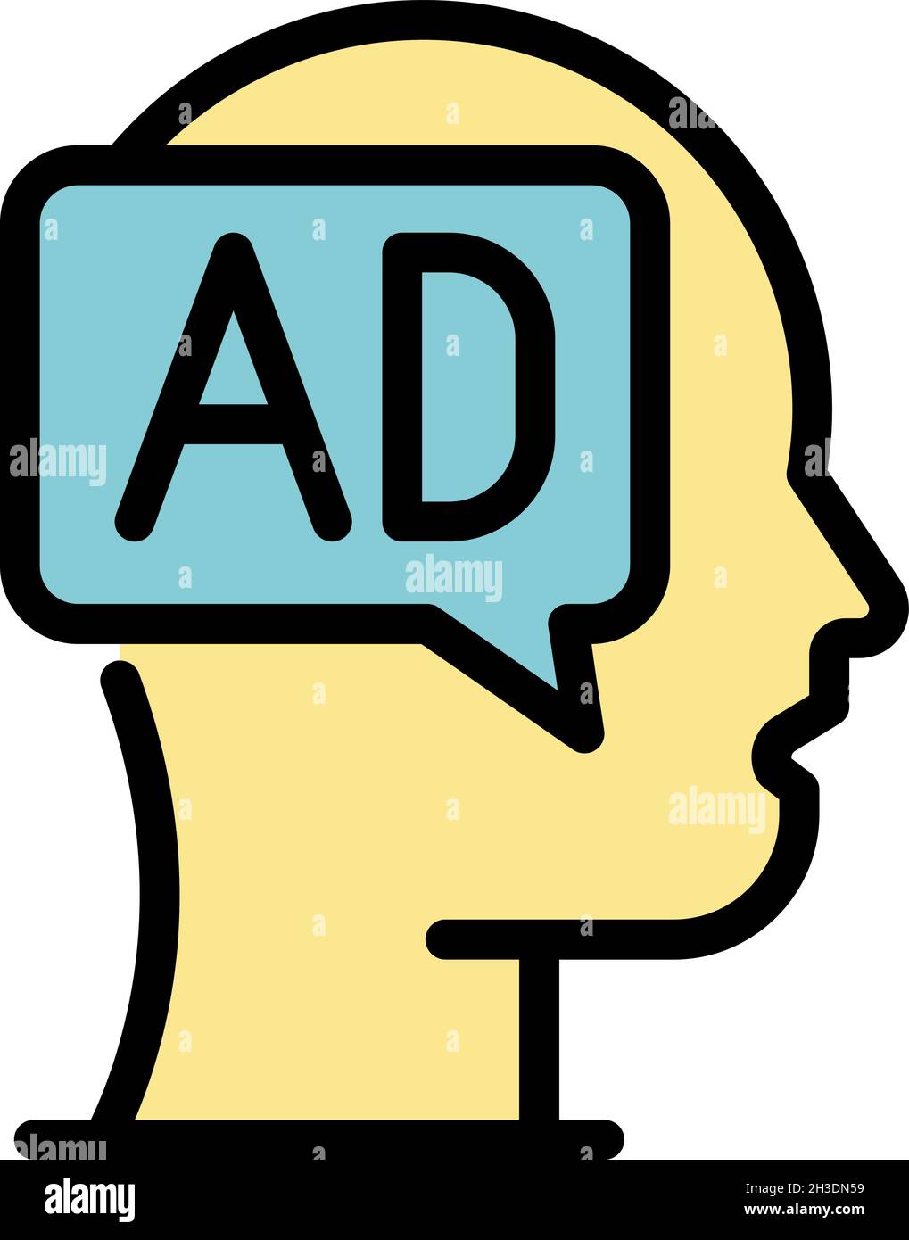 Ad bubble in the head icon. Outline ad bubble in the head vector icon ...