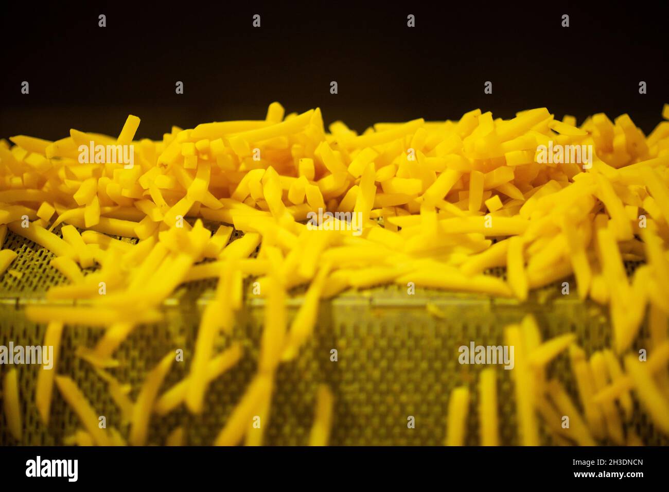 Production line of a potato factory. French fries - fast food Stock ...