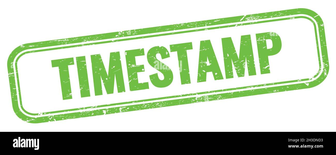 TIMESTAMP text on green grungy vintage rectangle stamp Stock Photo - Alamy