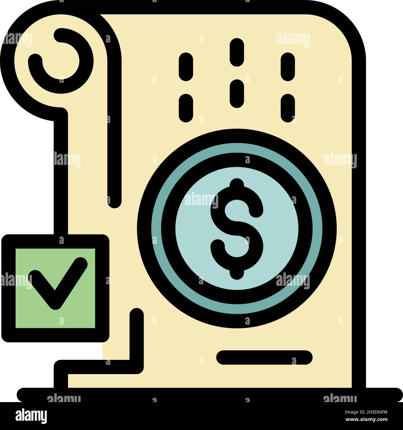 Dollar coin and tick mark icon. Outline dollar coin and tick mark ...