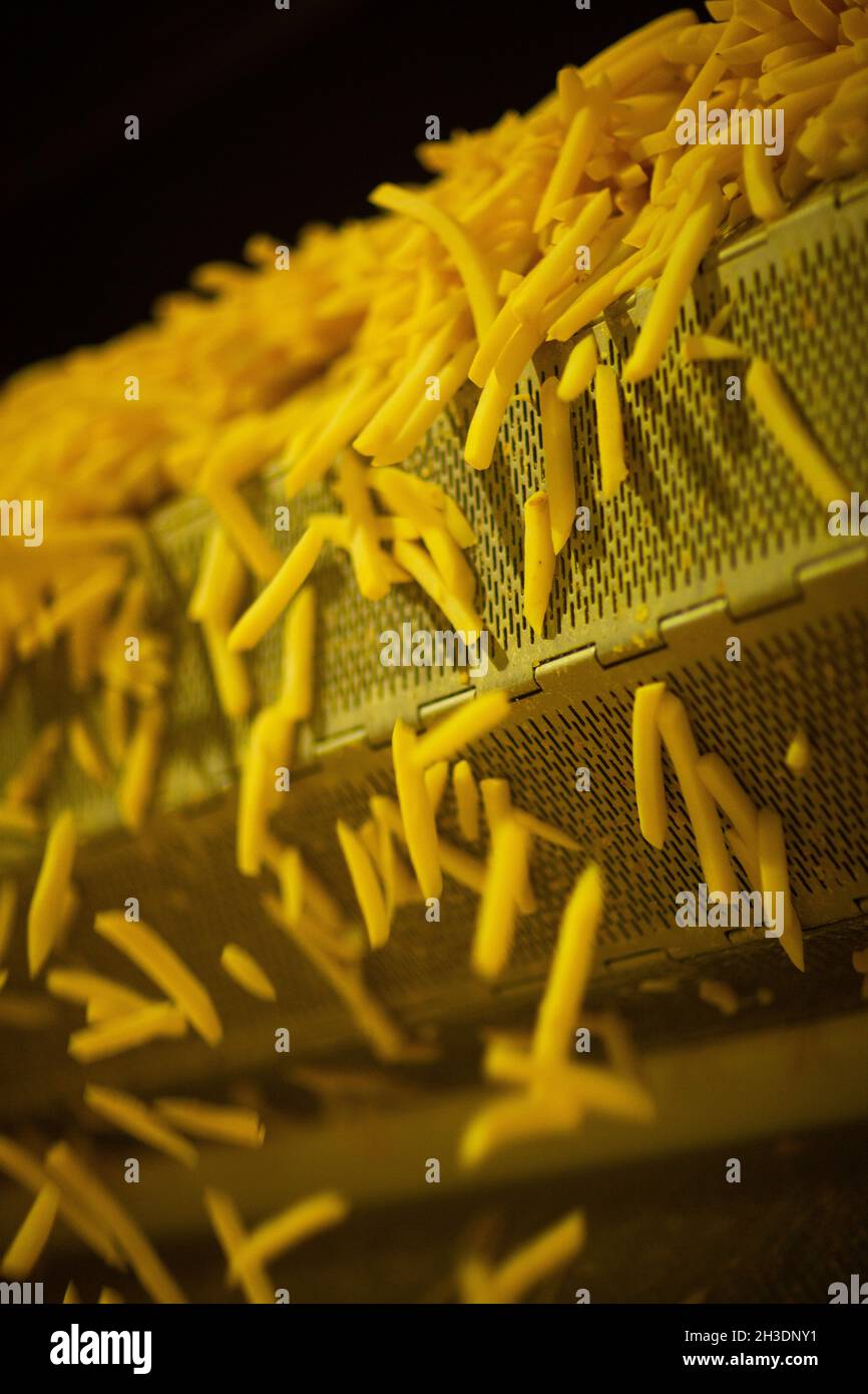 Production line of a potato factory. French fries - fast food Stock ...