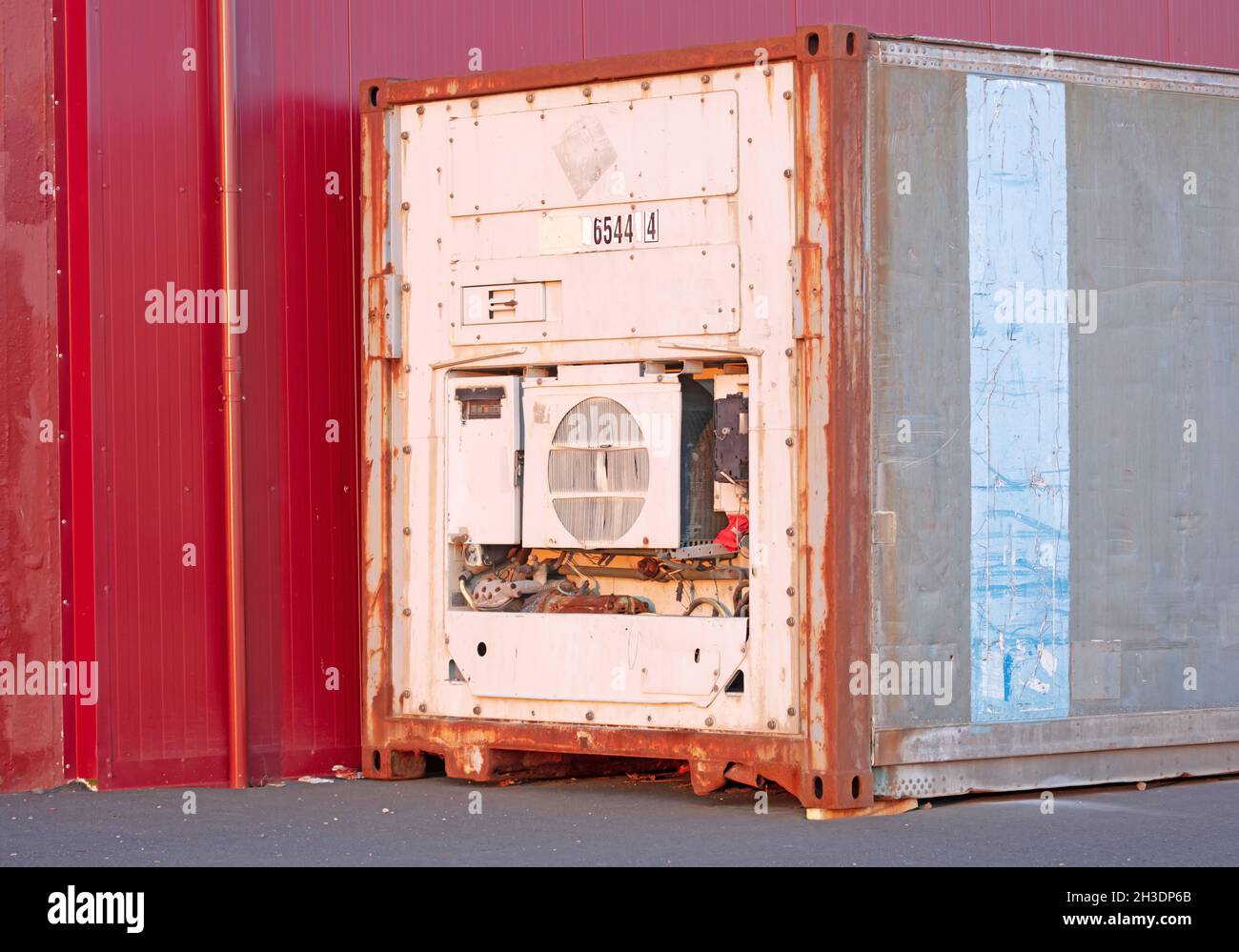 Detail of the motor and cooling equipment of the reefer container Stock ...