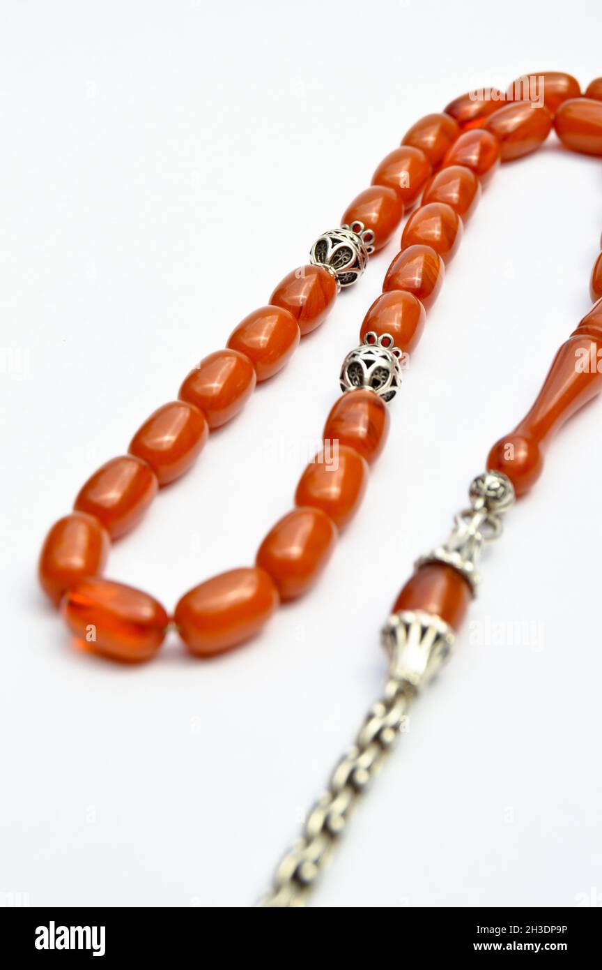 Orange and silver beads sequenced, short rosary, tespih tesbih, an ...