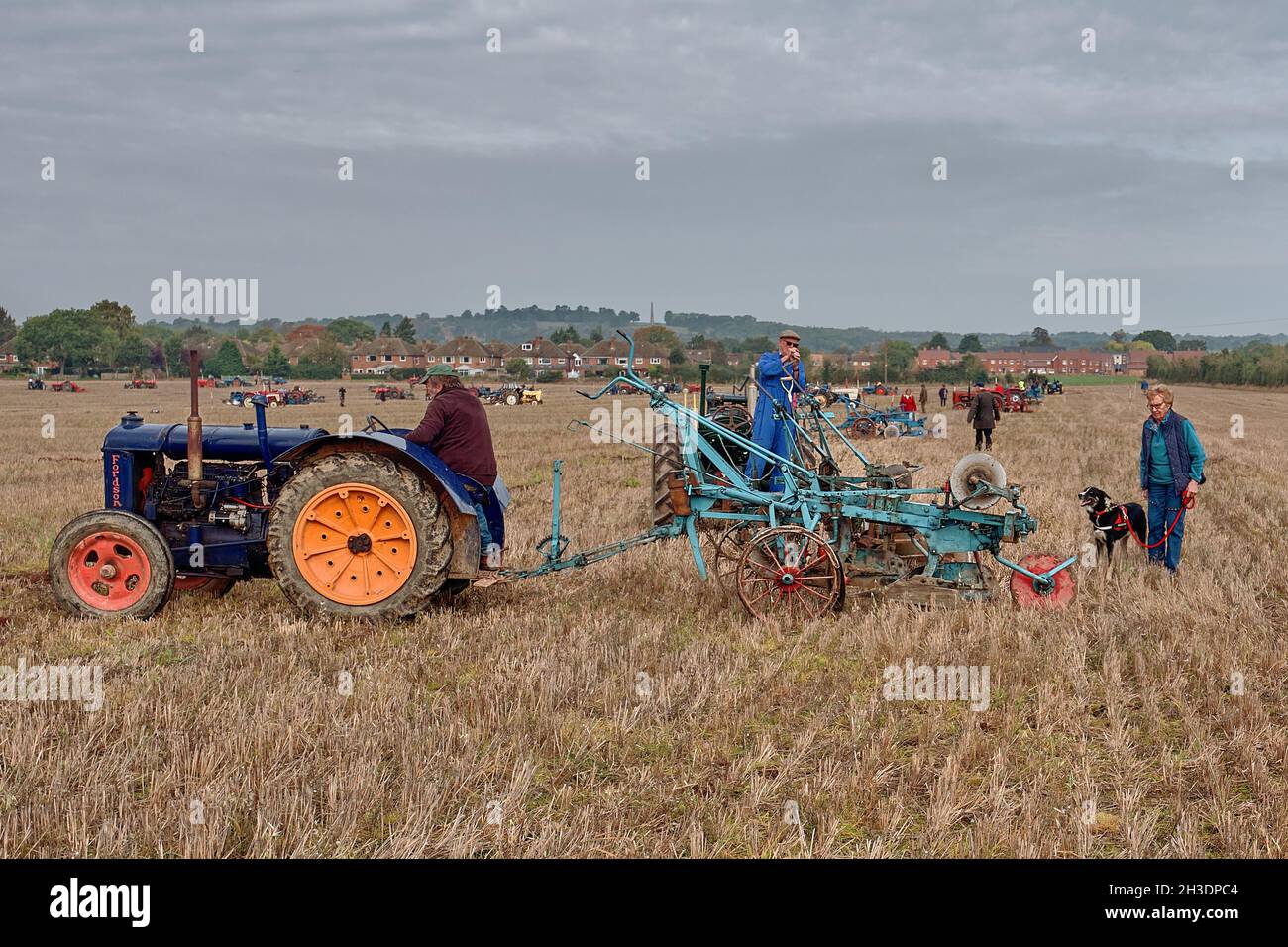 Side view of tractor and plough at British Vintage Ploughing Match ...