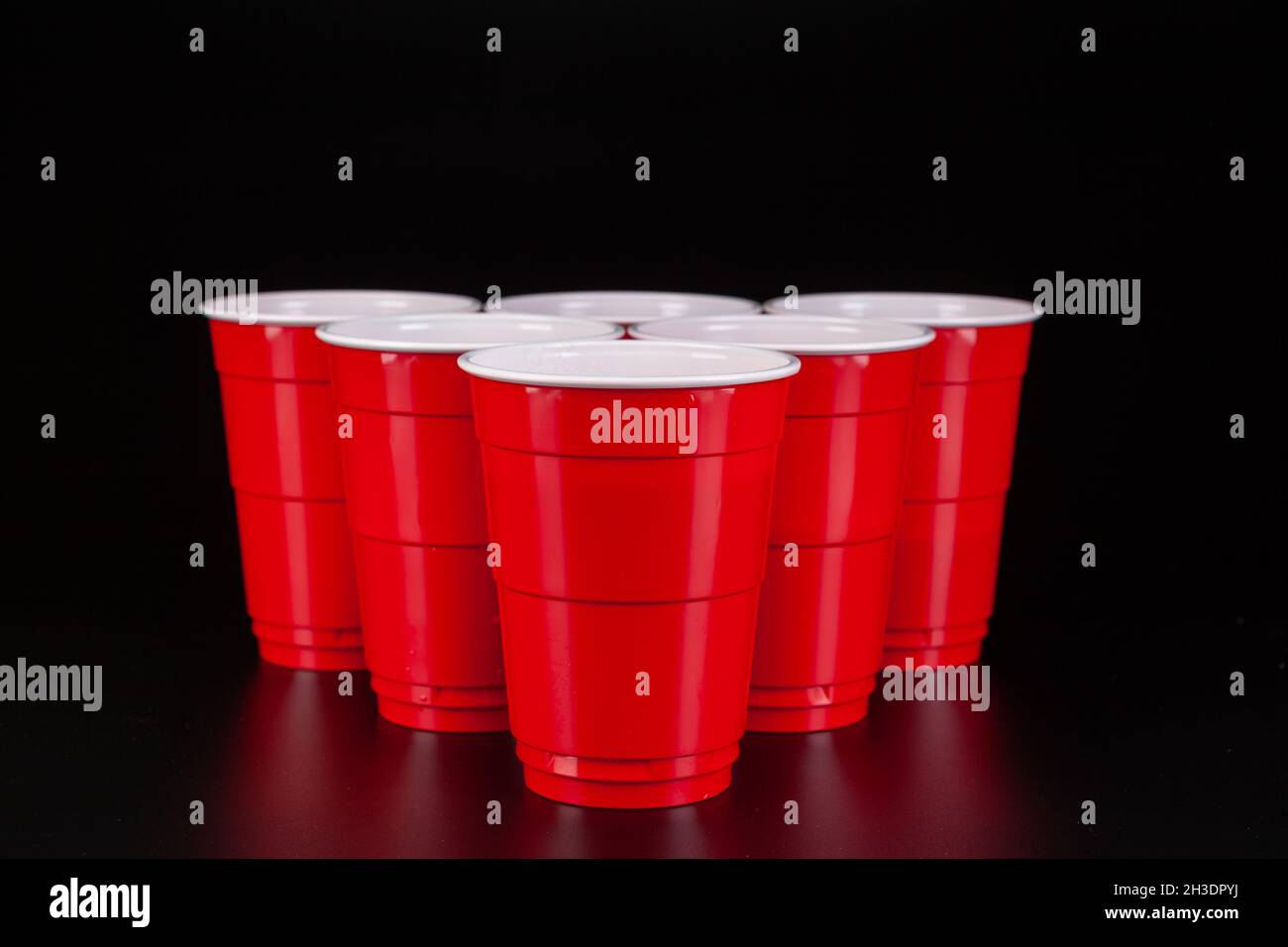 The arrangement of red plastic cups for game of beer pong Stock Photo ...
