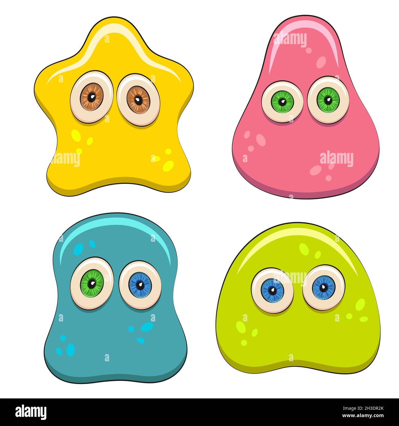 Set of color illustrations with jelly characters. Isolated vector ...