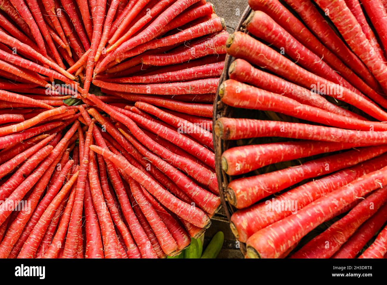 Beautiful arrangement of carrots in the market places, for the ...