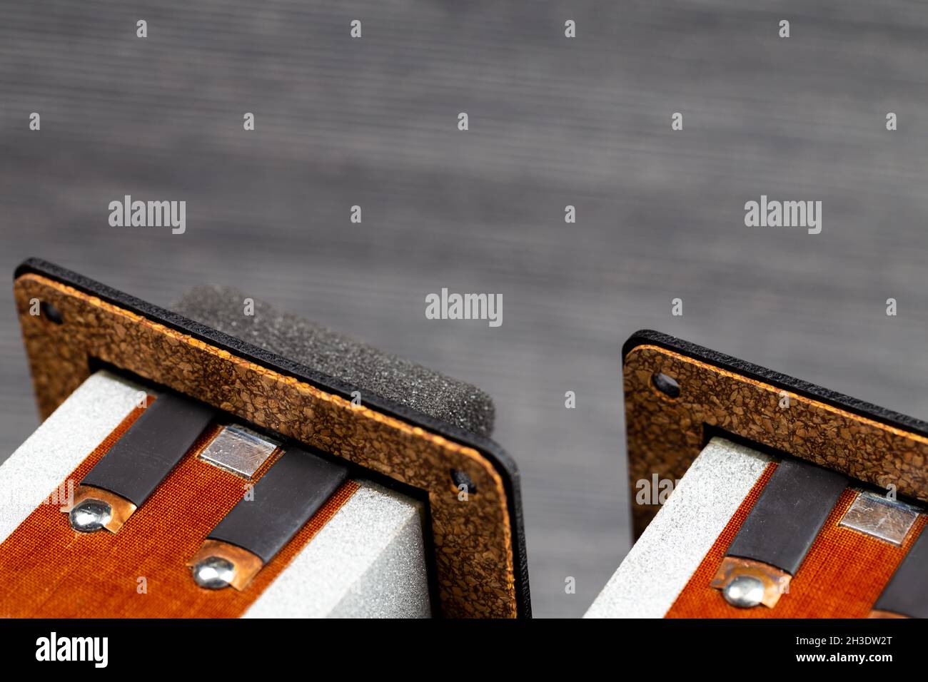 Flat foil ribbon tweeters presented against a gray background. Photo ...