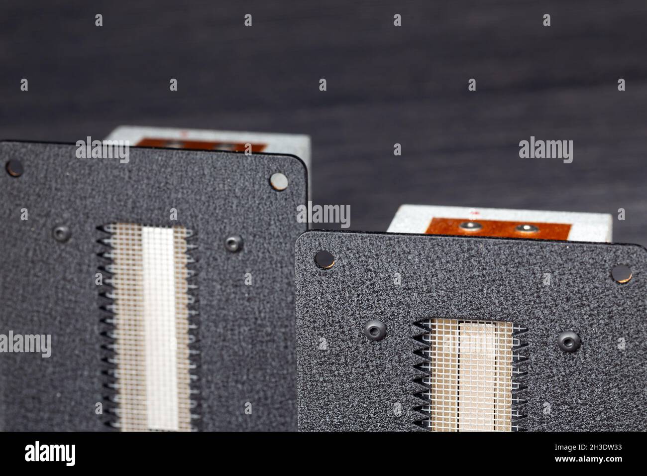 Flat foil ribbon tweeters presented against a gray background. Photo ...