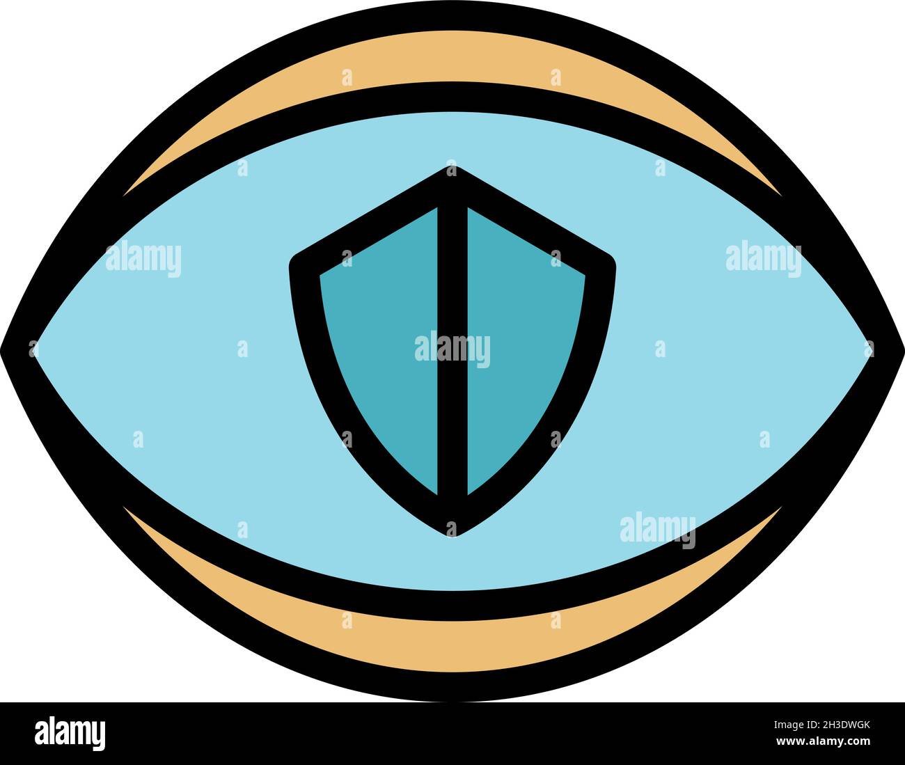 Shield in the eye icon. Outline shield in the eye vector icon color ...
