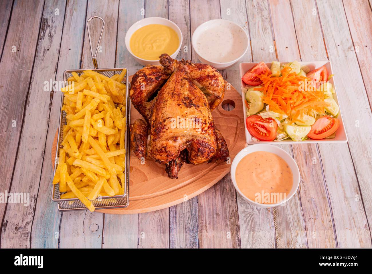 Sunday roast chicken menu with carrot salad garnished with fried ...