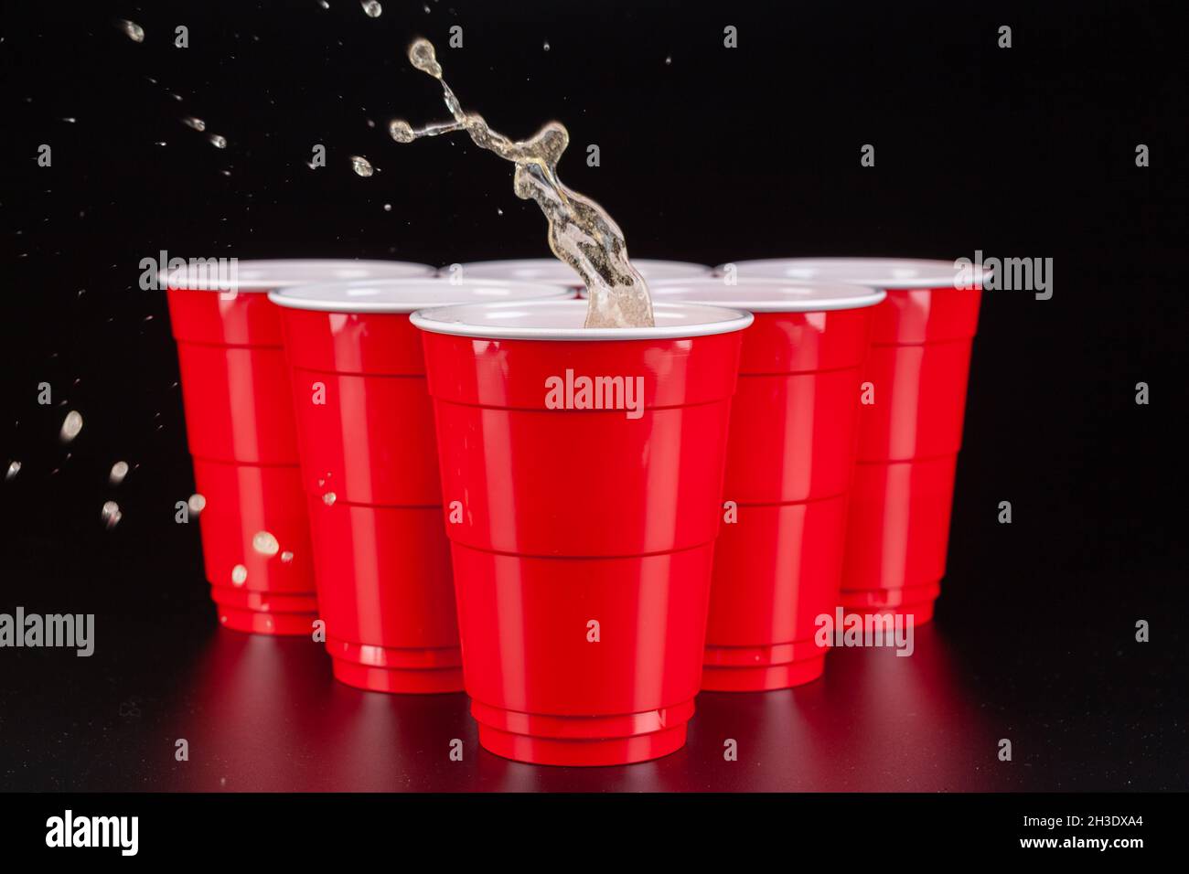 The arrangement of red plastic cups for game of beer pong Stock Photo ...