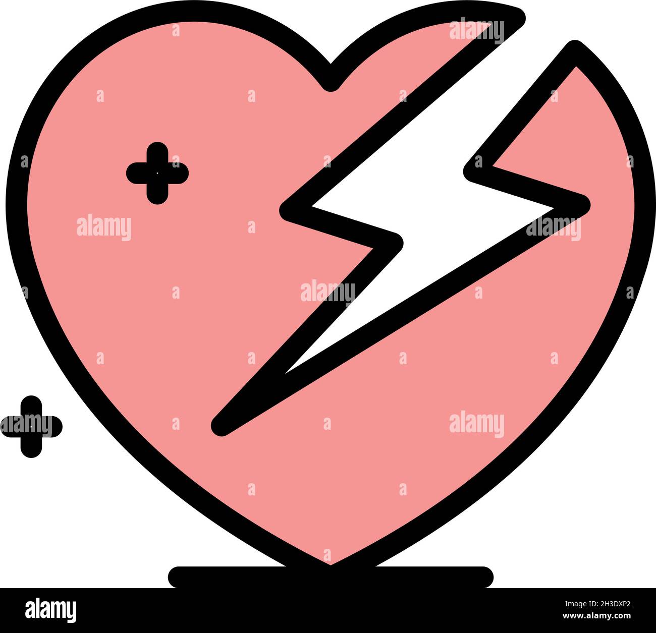 Heart and lightning icon. Outline heart and lightning vector icon color ...
