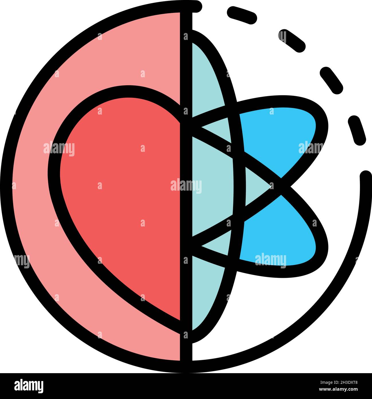 Atom and heart in a circle icon. Outline atom and heart in a circle ...