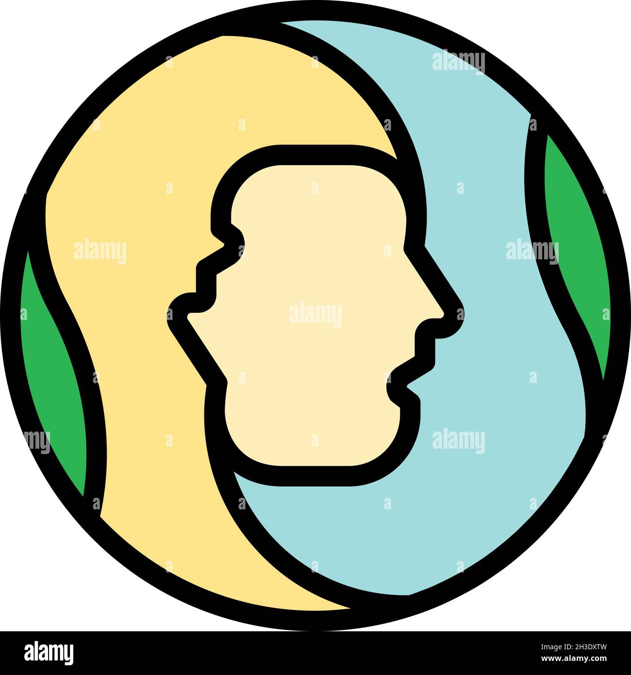 Face of a man in a circle icon. Outline face of a man in a circle ...