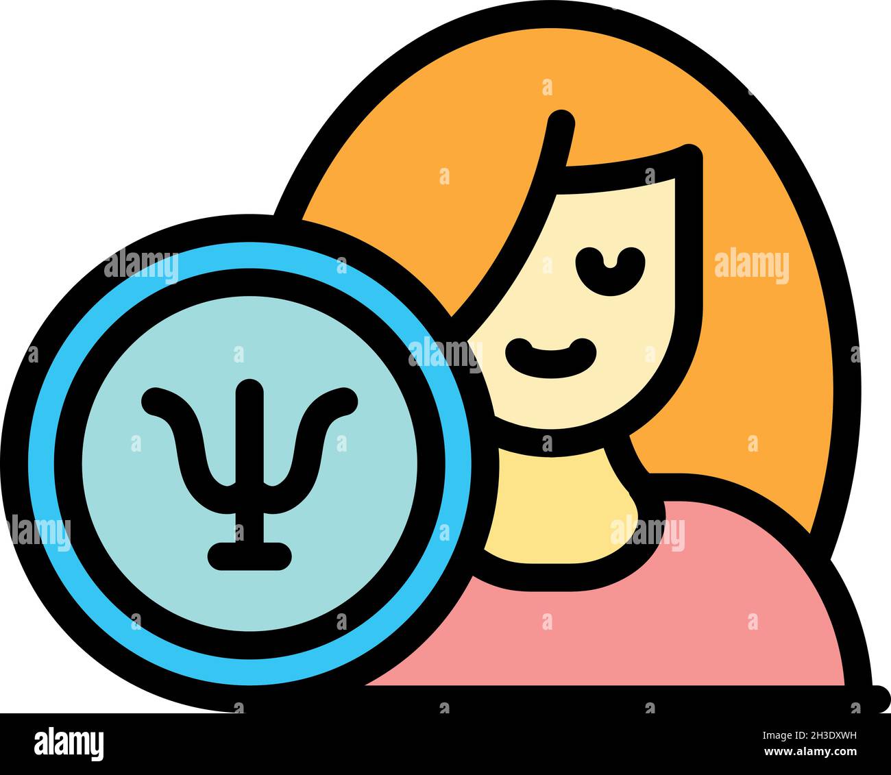 Woman and a sign of psychology icon. Outline woman and a sign of ...