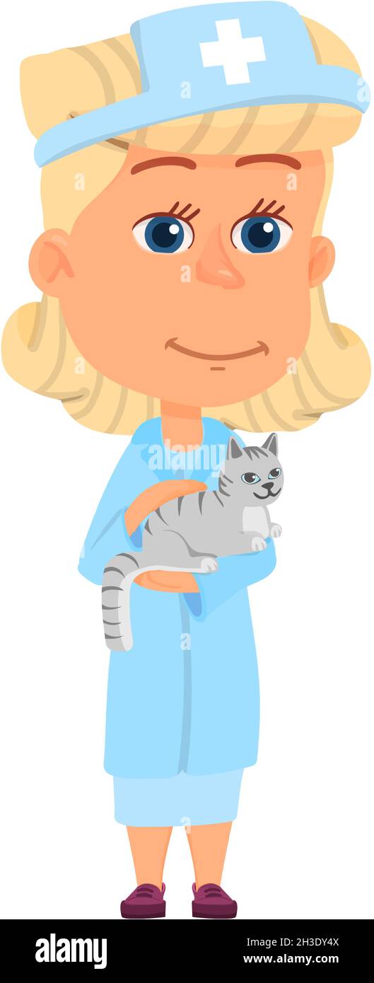 Veterinary doctor. Cute cartoon girl with cat. Vet woman Stock Vector ...