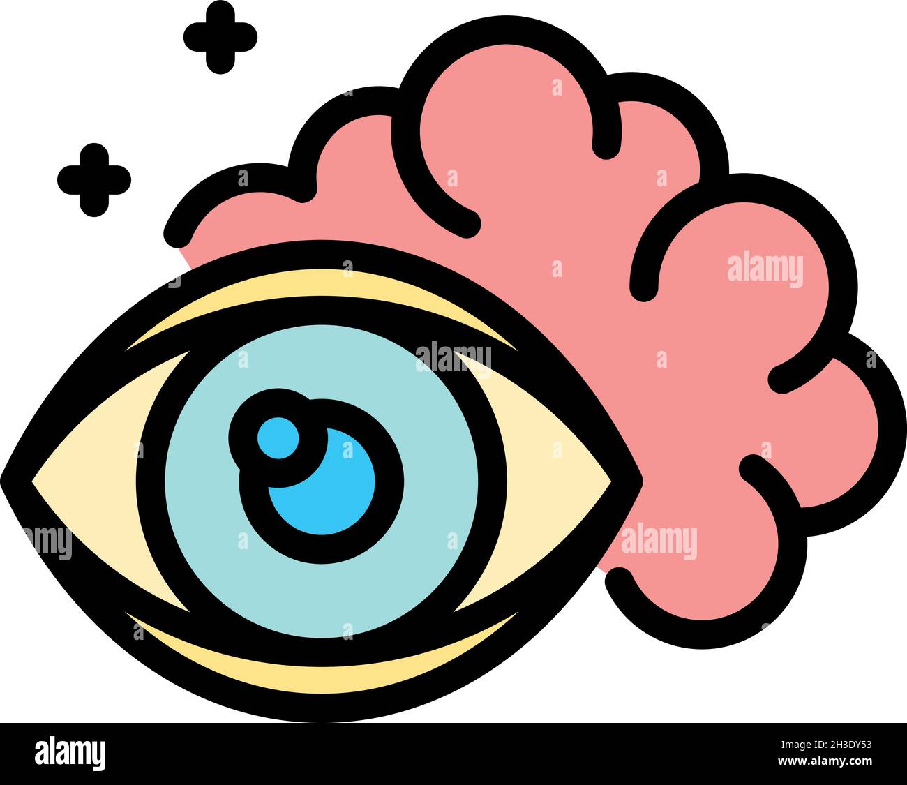 Eye and brain icon. Outline eye and brain vector icon color flat ...