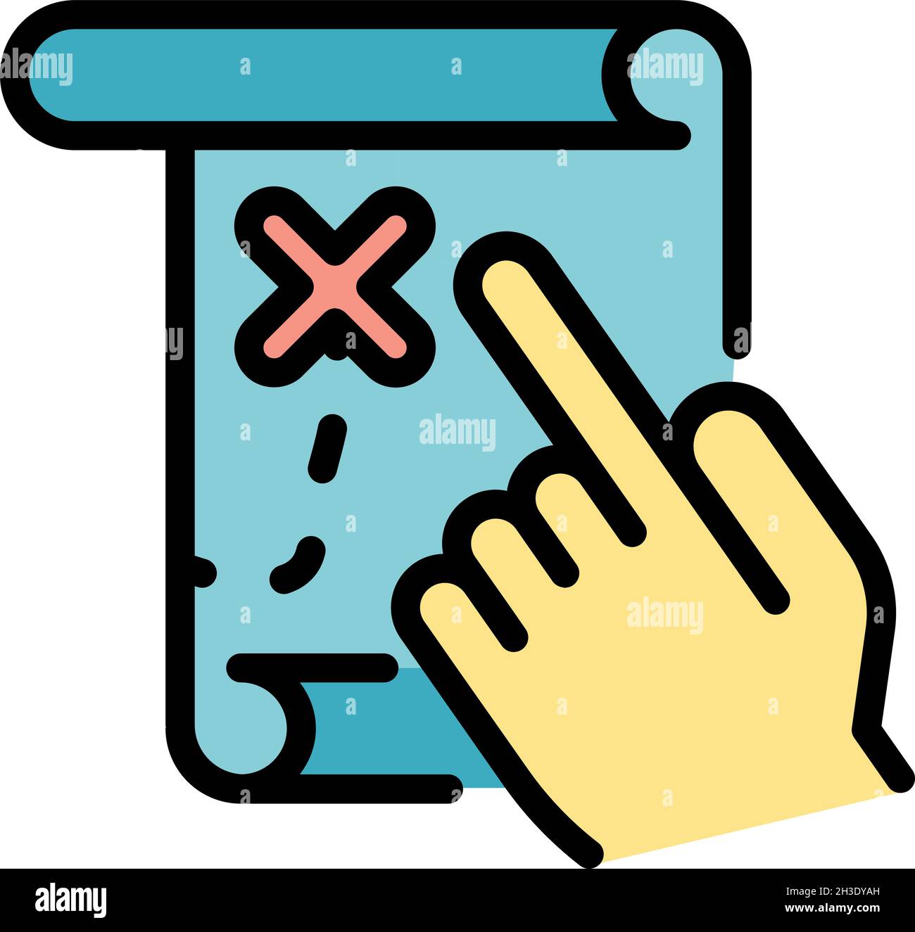 Hand points to map icon. Outline hand points to map vector icon color ...
