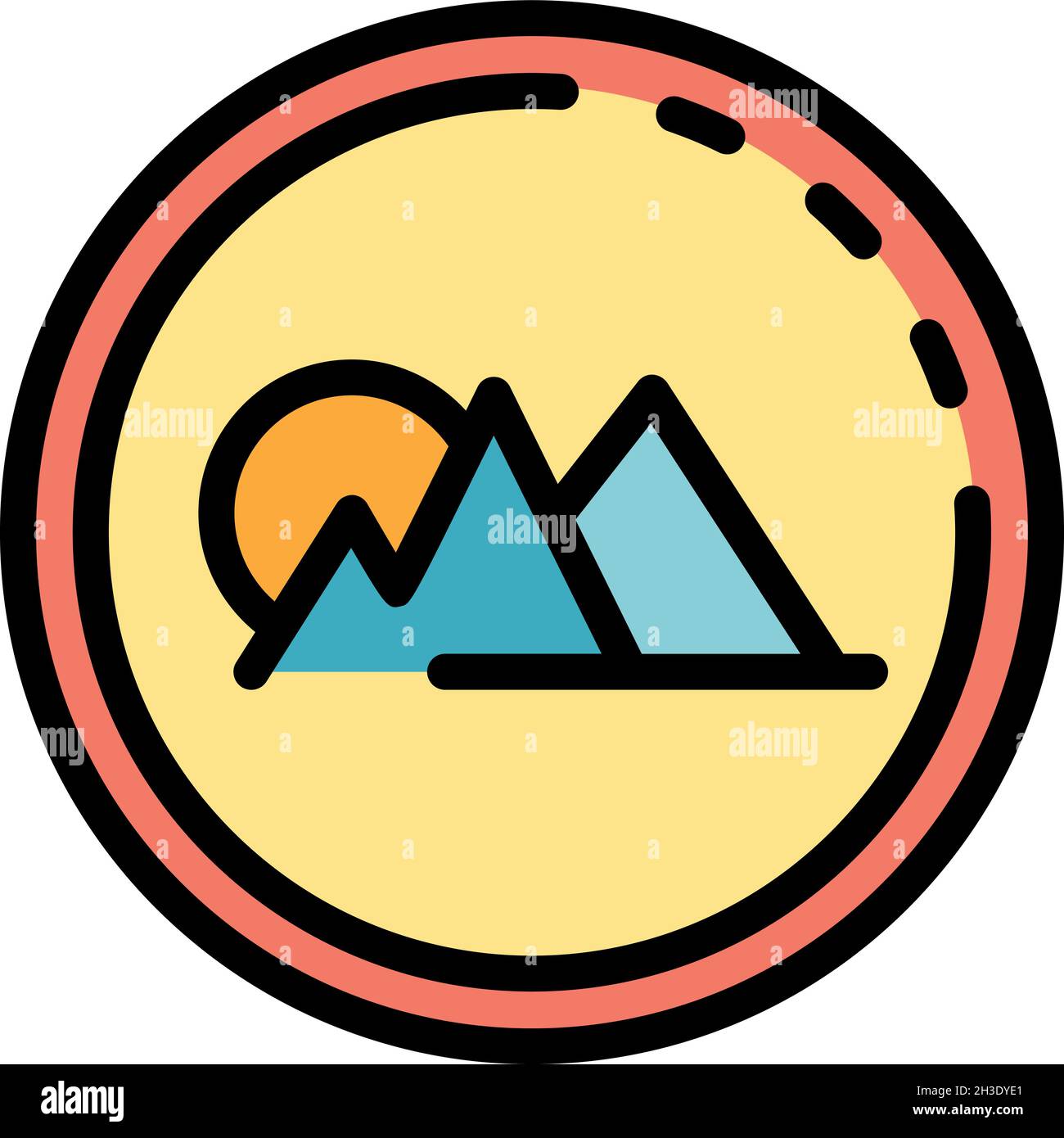 Mountains in a circle icon. Outline mountains in a circle vector icon ...